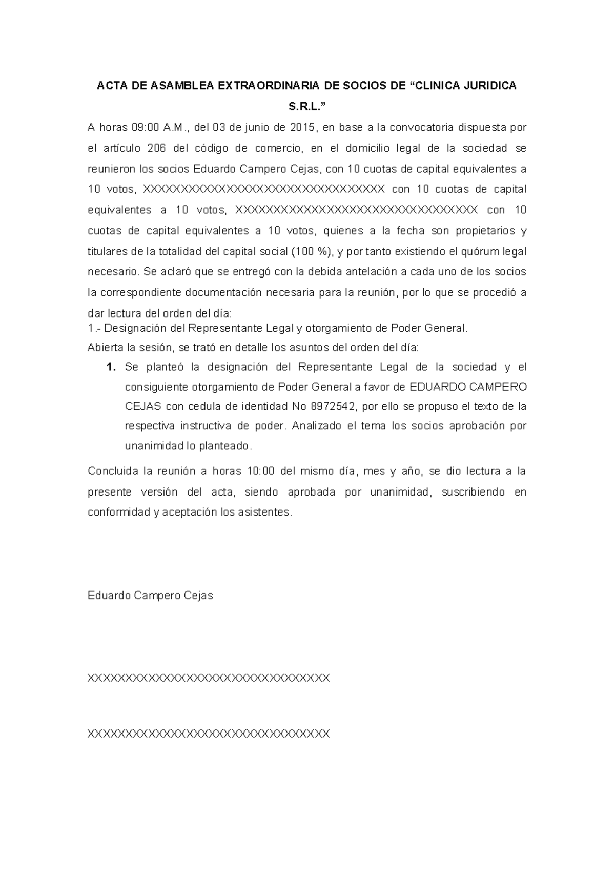 SRL - Modelo Acta de asamblea otorgamiento poder - ACTA DE ASAMBLEA ...