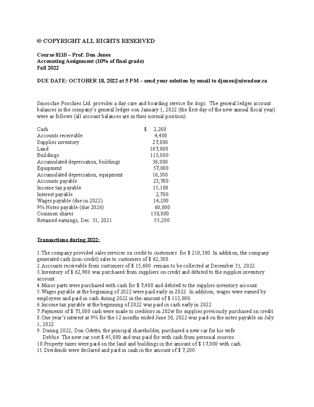 2022 Financial Statement Assignment Due. October 18, 2022 - © COPYRIGHT ...