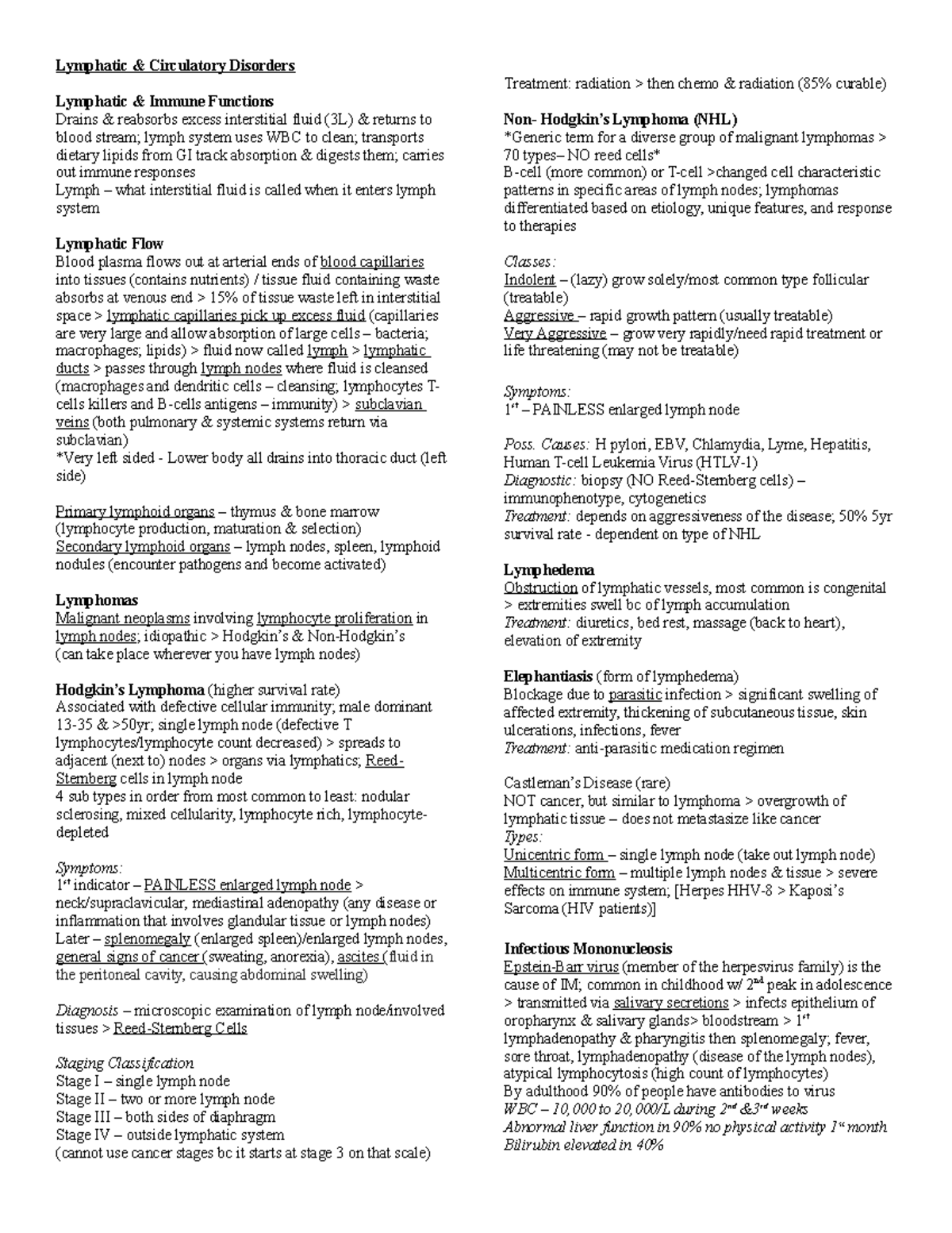 Lymphatic system & Cardiovascular System (Notes) - Lymphatic ...