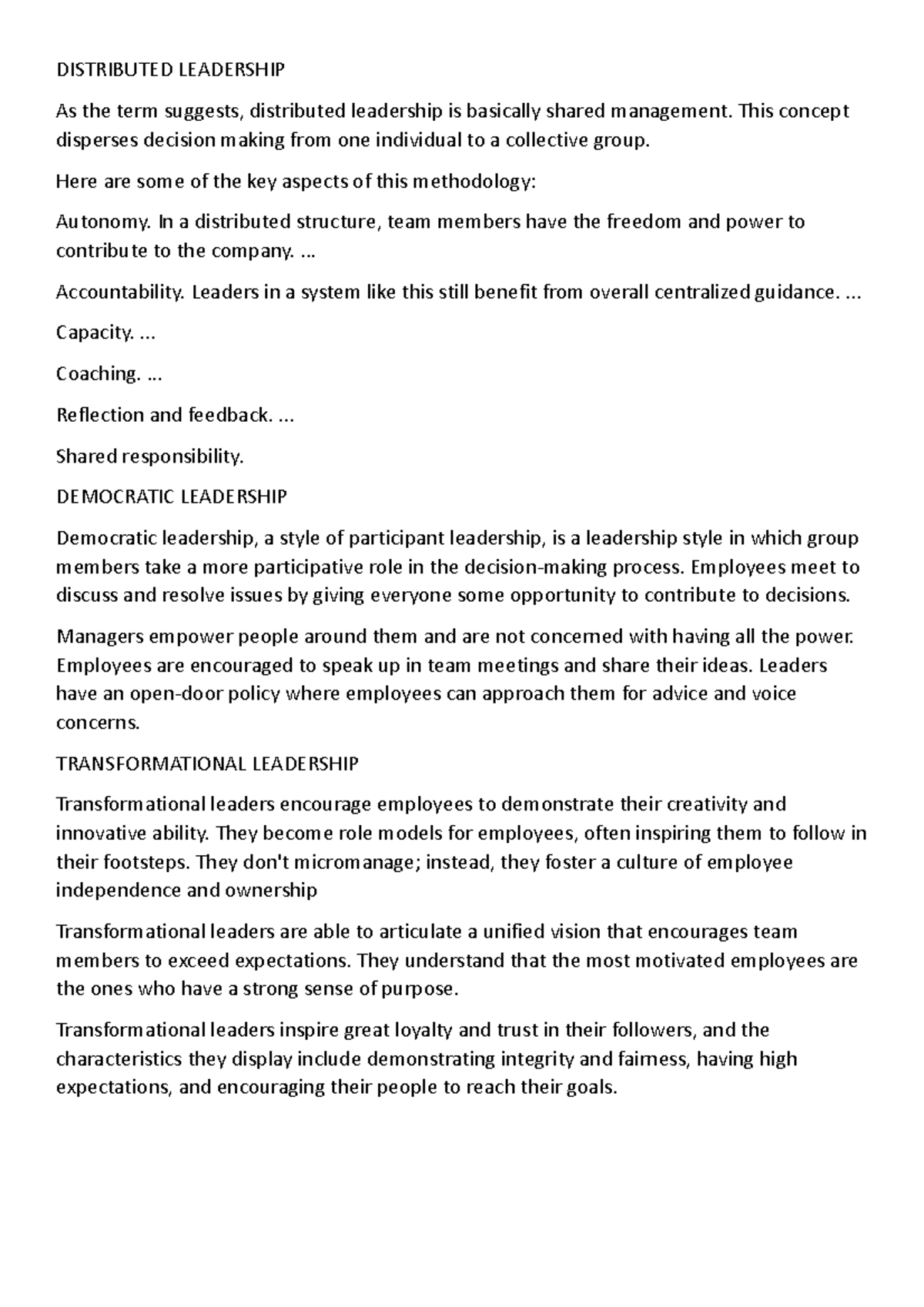 Leadership - DISTRIBUTED LEADERSHIP As the term suggests, distributed ...