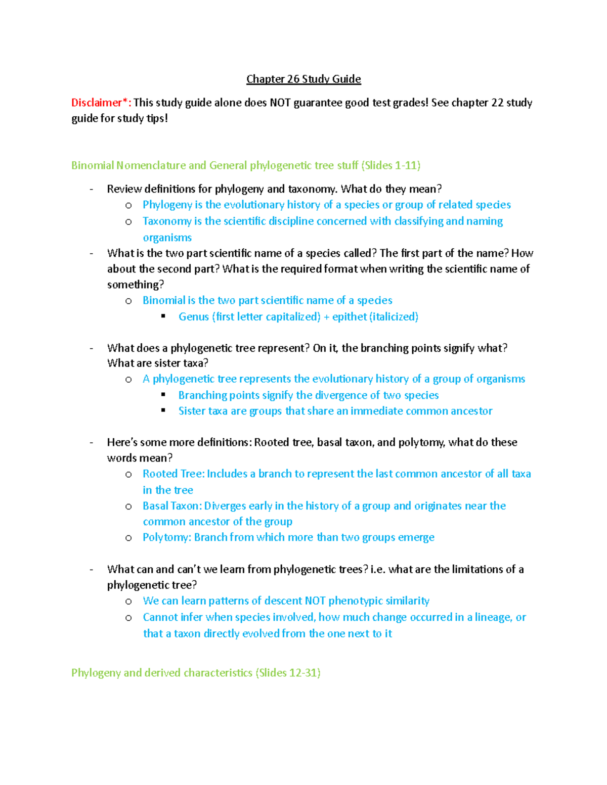 Alegre Chapter 26 Study Guide - Chapter 26 Study Guide Disclaimer ...