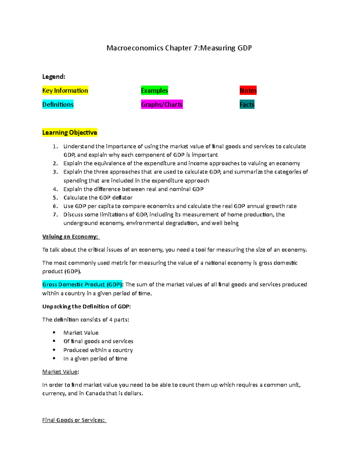 Chapter 7 Measuring GDP - Macroeconomics Chapter 7:Measuring GDP Legend ...