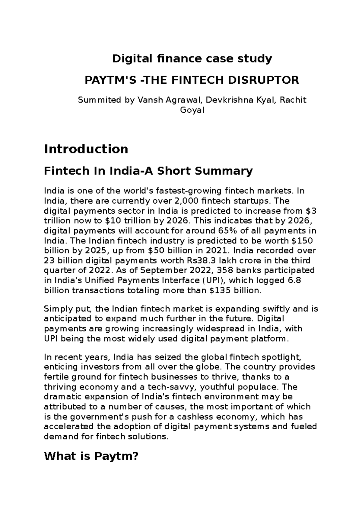 Digital finance assignment - Digital finance case study PAYTM'S -THE ...