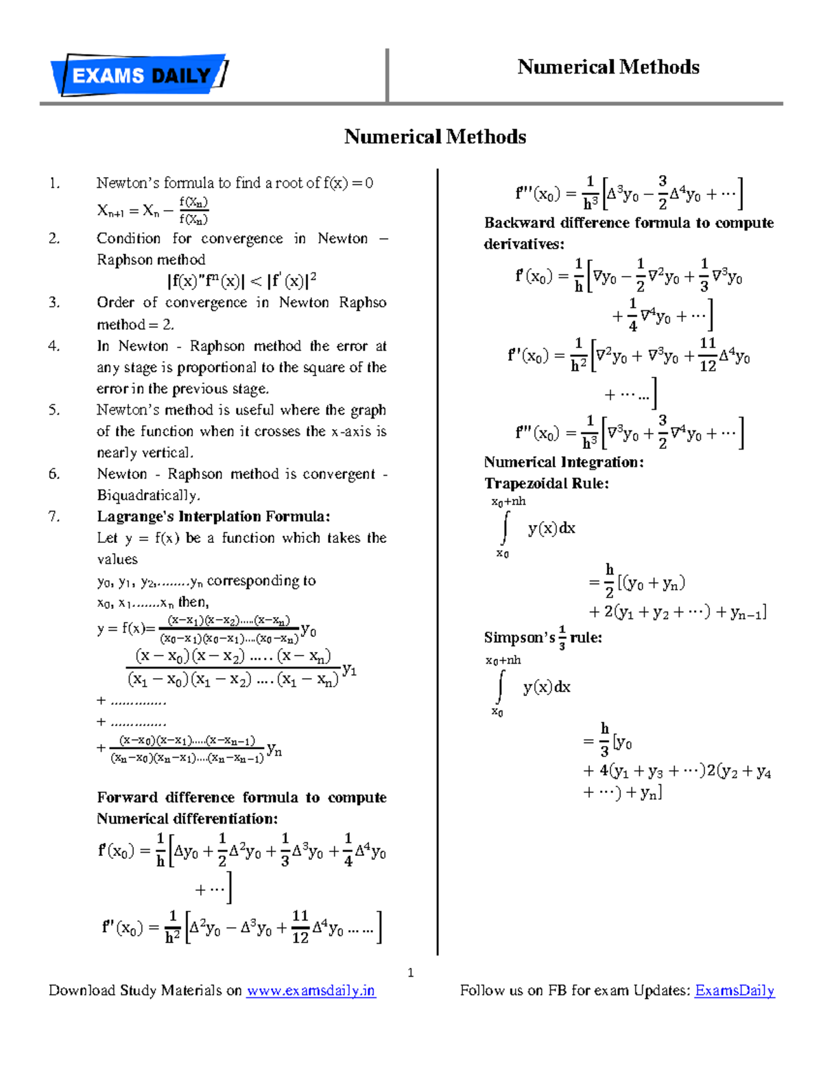 Numerical methods nm formula - Numerical Methods 1 Download Study ...