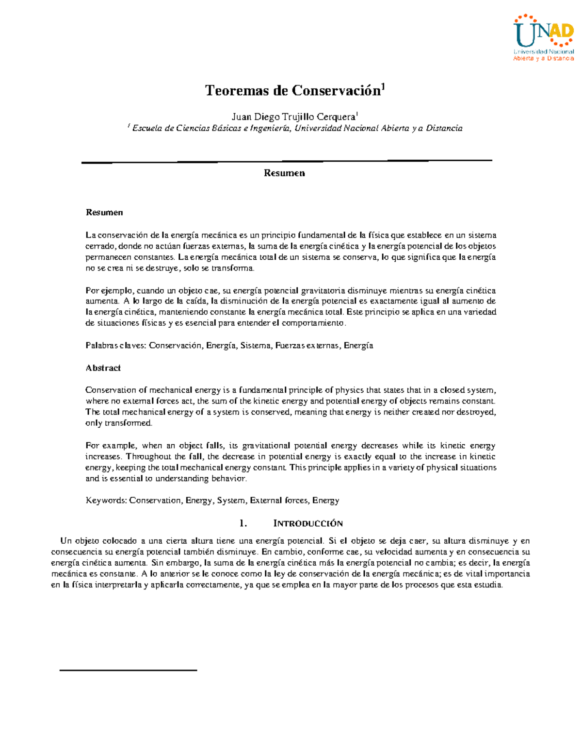 Laboratorio_Fisica General 11y12 - Teoremas de Conservación 1 Juan Diego Trujillo Cerquera 1 1 ...