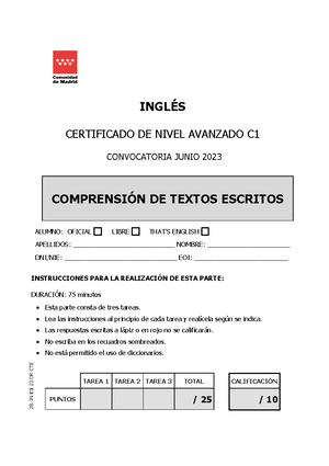 ING C1 Claves EXT 22 - Examen oficial - INGLÉS C CUADERNO DE CLAVES COMPRENSIÓN DE TEXTOS ORALES ...