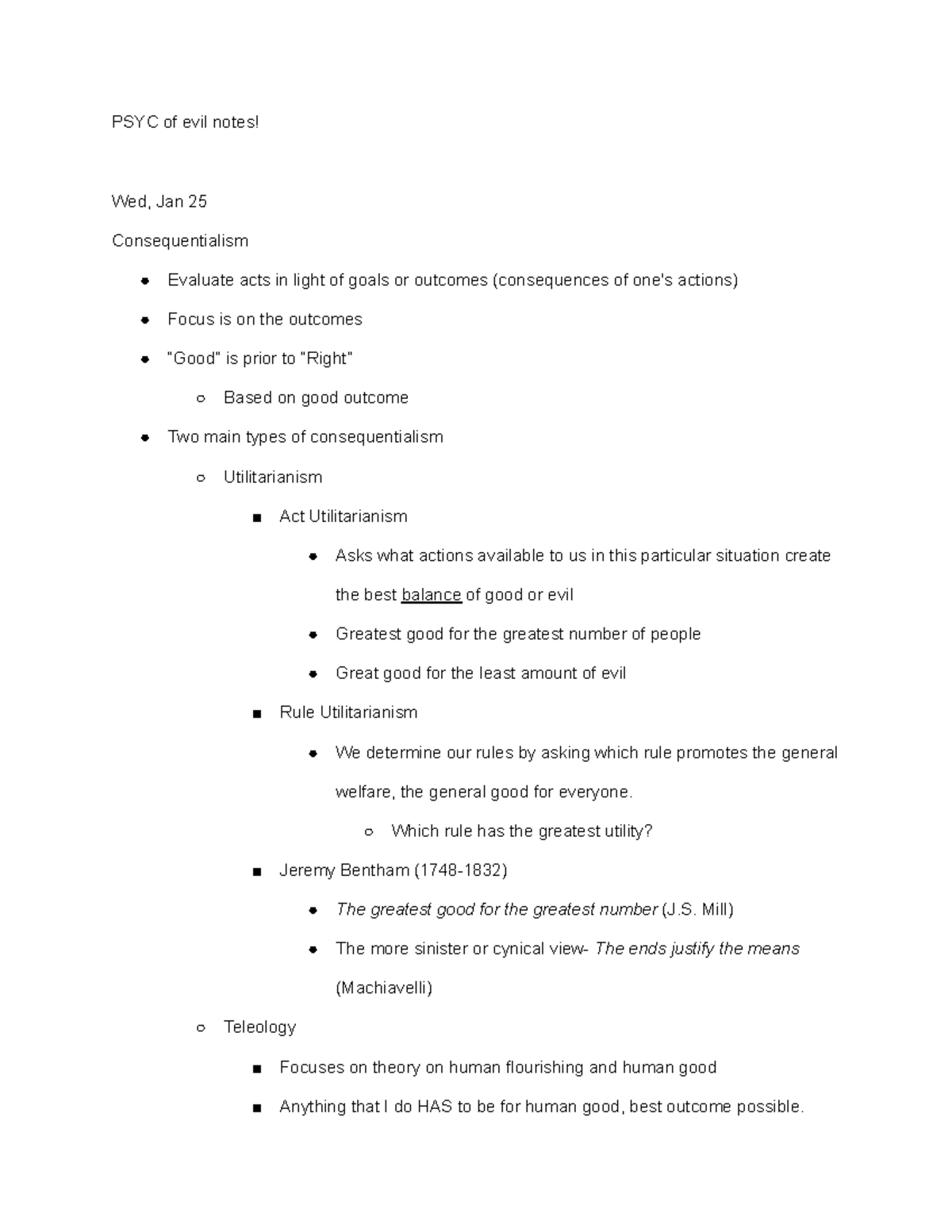 Psychology of evil notes - PSYC of evil notes! Wed, Jan 25 ...