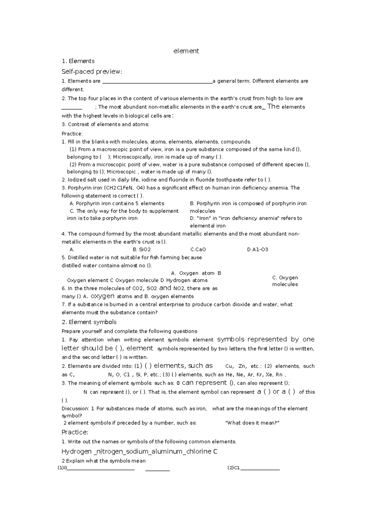Element CH102 - element 1. Elements Self-paced preview: Elements are a ...