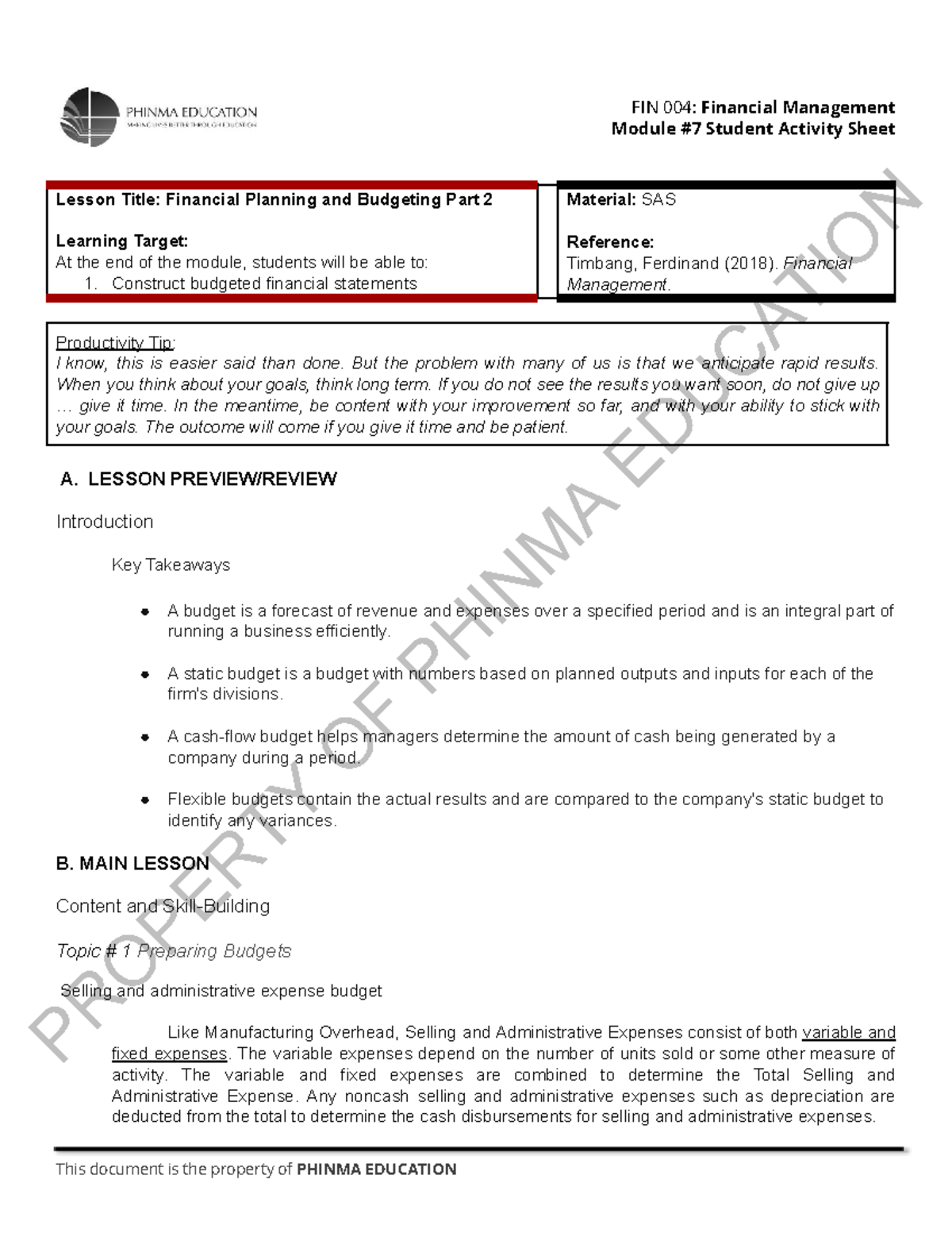 FIN 004 Module #7 SAS - Finance Accounting BSBA Financial Management ...