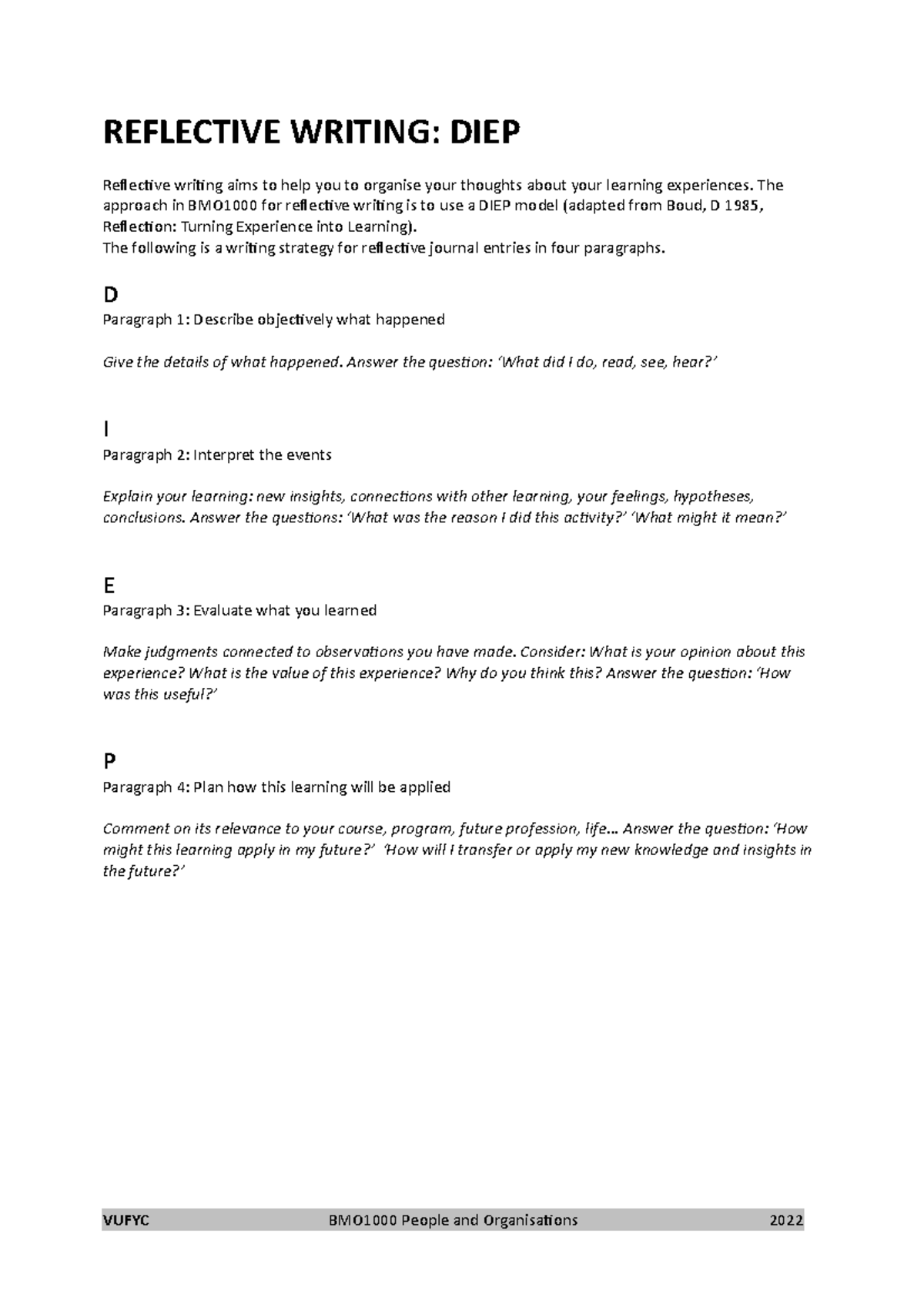 BMO1000 Assessment 2 Reflective Journal Template - REFLECTIVE WRITING ...