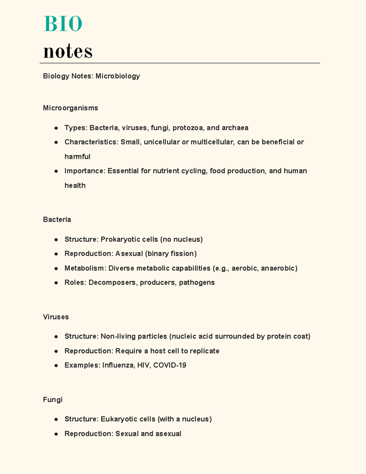 Biology Class Notes (15) - BIO notes Biology Notes: Microbiology ...