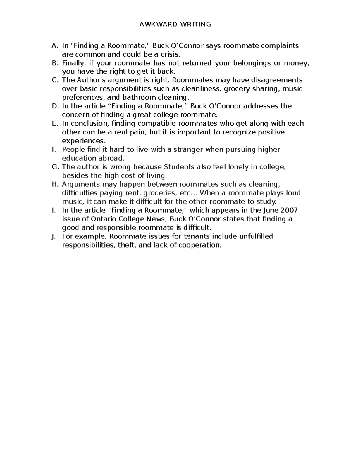 Awkward Sentence Corrections - AWKWARD WRITING A. In "Finding a ...