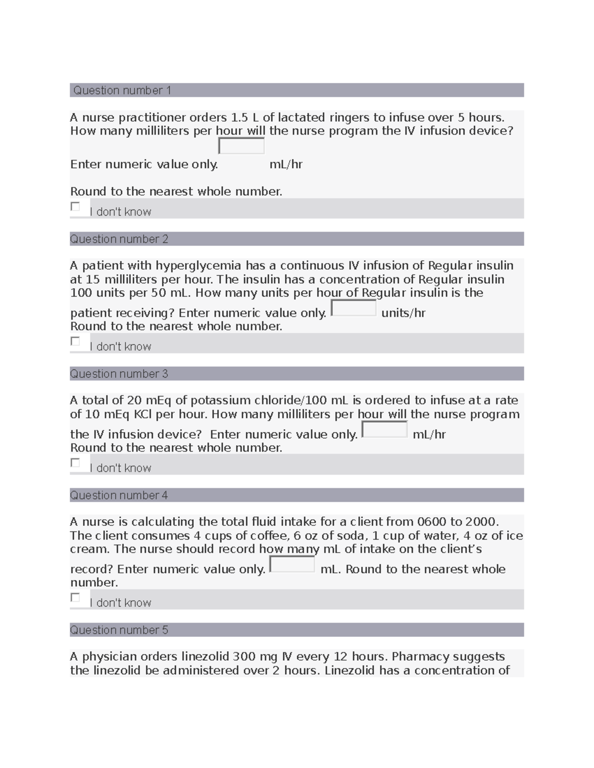 Dosage Calculation Worksheet 2 - Question number 1 A nurse practitioner ...