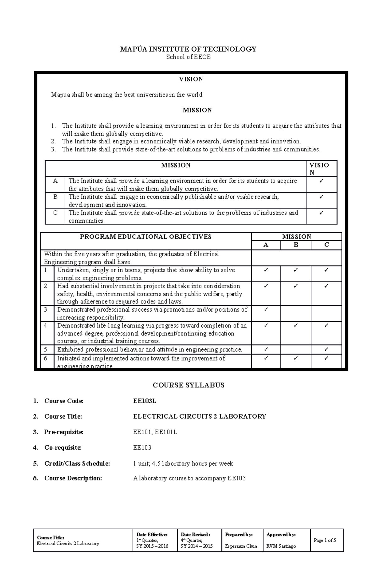 EE103L - Laboratory work 1 on Eletrical Engineering 103 ...
