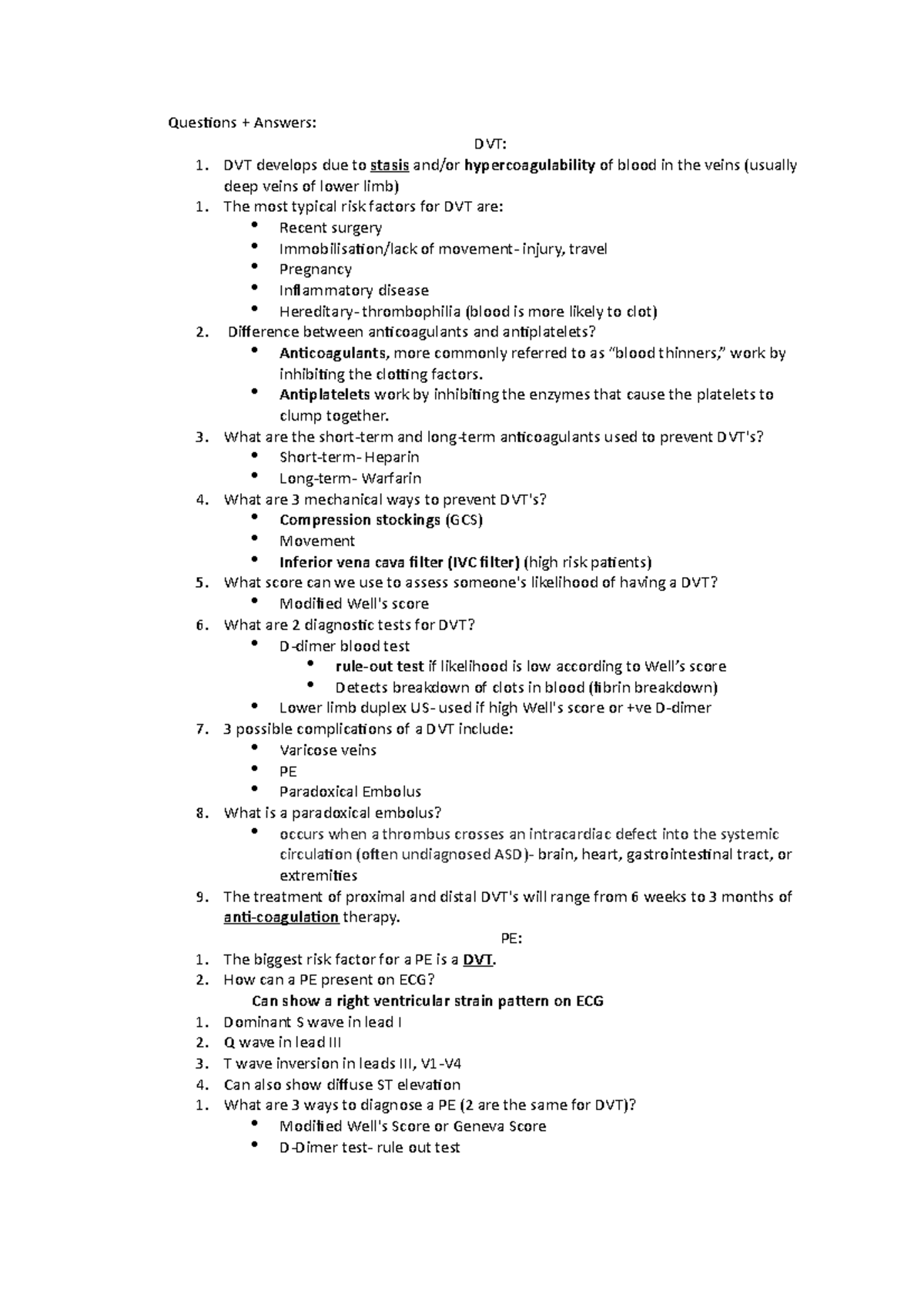 Questions + Answers- DVT - Questions + Answers: DVT: DVT develops due ...