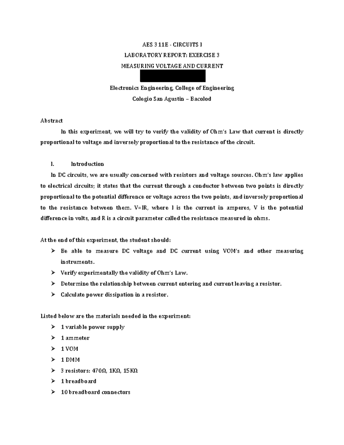 Circuitlab 3 - Lab 3: Measuring Voltage and Current - AES 311E ...