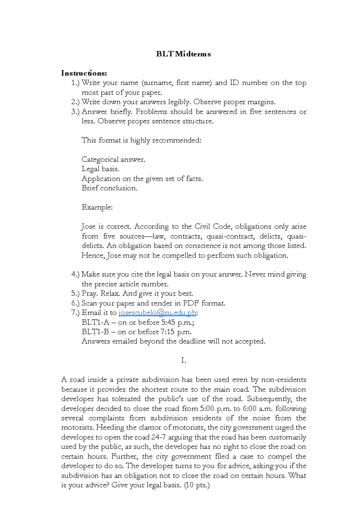 Midterms - BLT Midterms Instructions: 1.) Write your name (surname ...