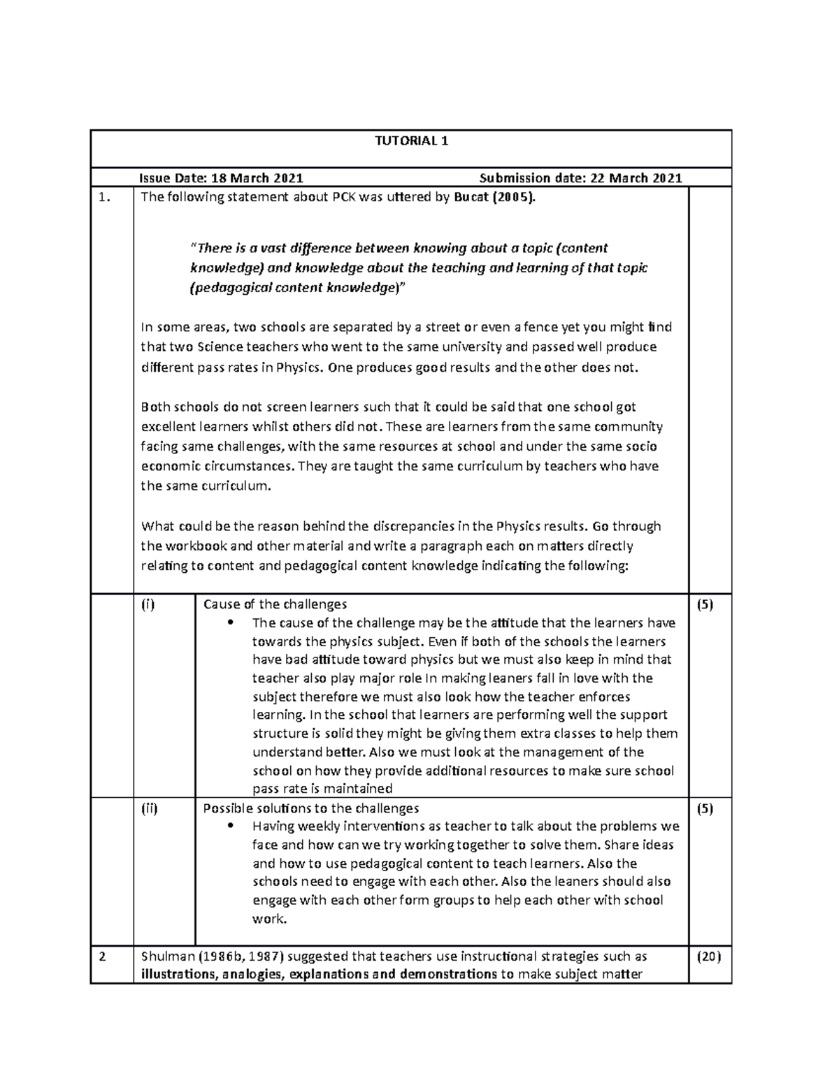 Tutorial 1-2 - ANSWERS - TUTORIAL 1 Issue Date: 18 March 2021 ...