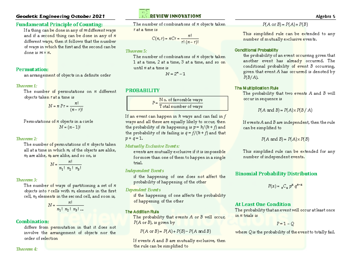 Counting Techniques word problems - Geodetic Engineering October 2021 ...