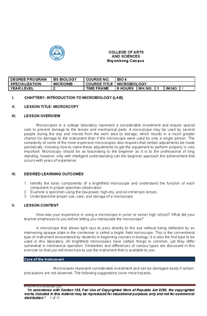 Module 1 Lecture - About microorganisms - COLLEGE OF ARTS AND SCIENCES ...