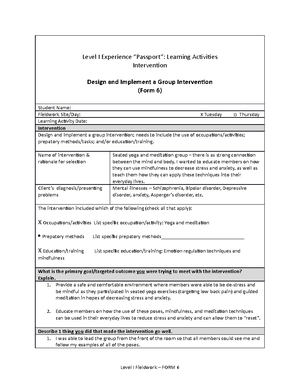 FWI Reflection I - Level I Fieldwork Education Reflection of Experience ...