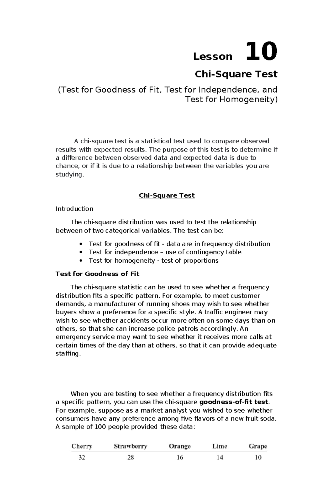Lesson 10 Chi Square - Lecture Notes - Lesson 10 Chi-Square Test (Test ...