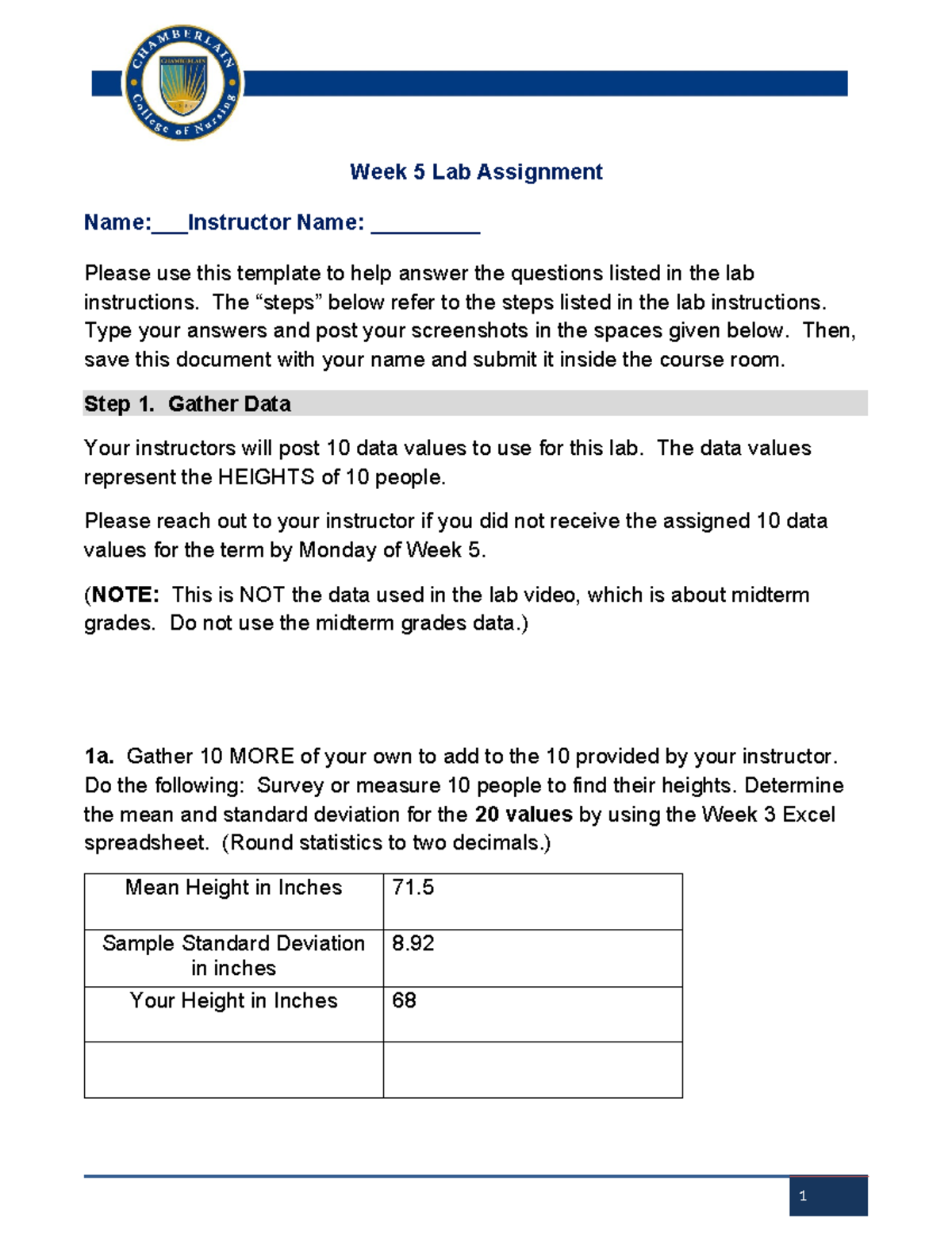 Week 5 Lab Final - week 5 lab - Week 5 Lab Assignment Name:___Instructor Name: _________ Please ...