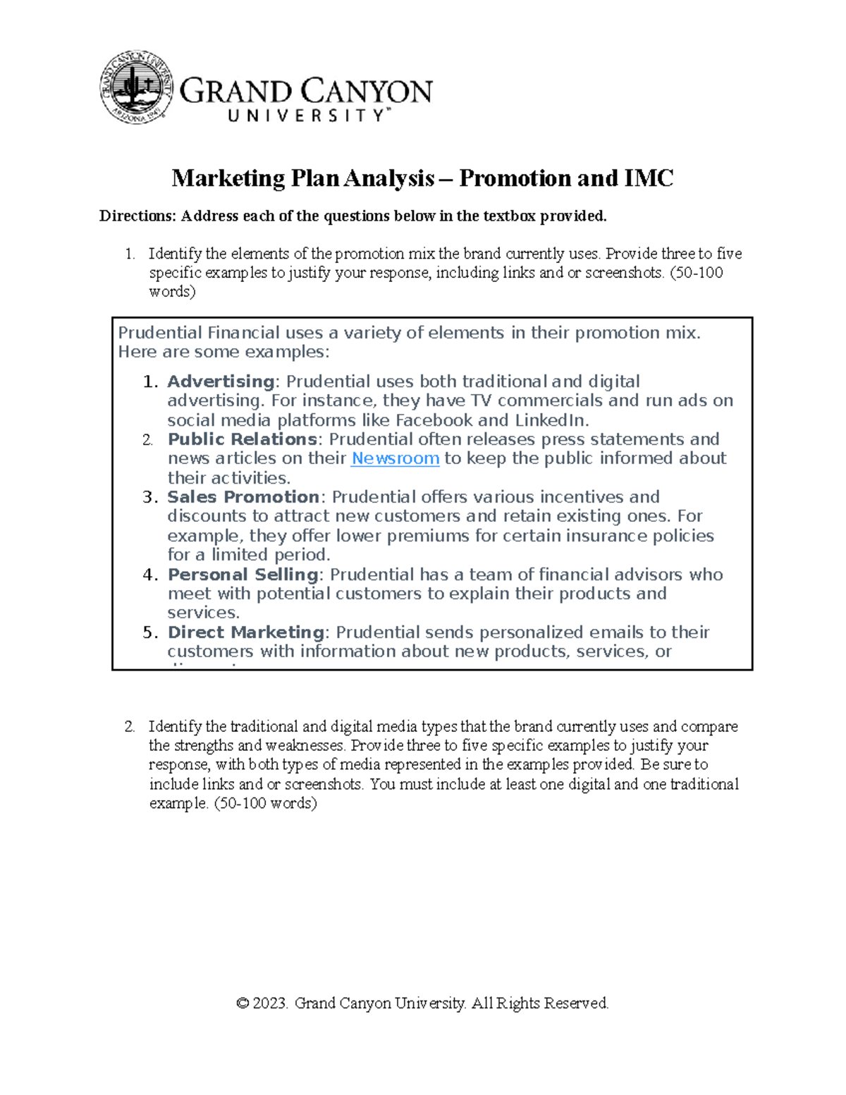 MKT 315 RS T6 Marketing Plan Analysis Promotion and IMC - Marketing ...