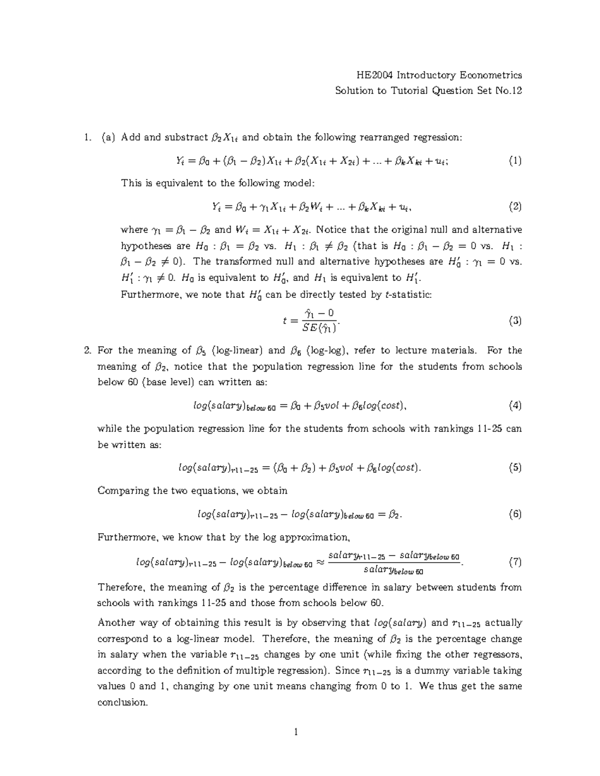 HE2004 2020 Solution Question 12 - HE2004 Introductory Econometrics Solution to Tutorial ...
