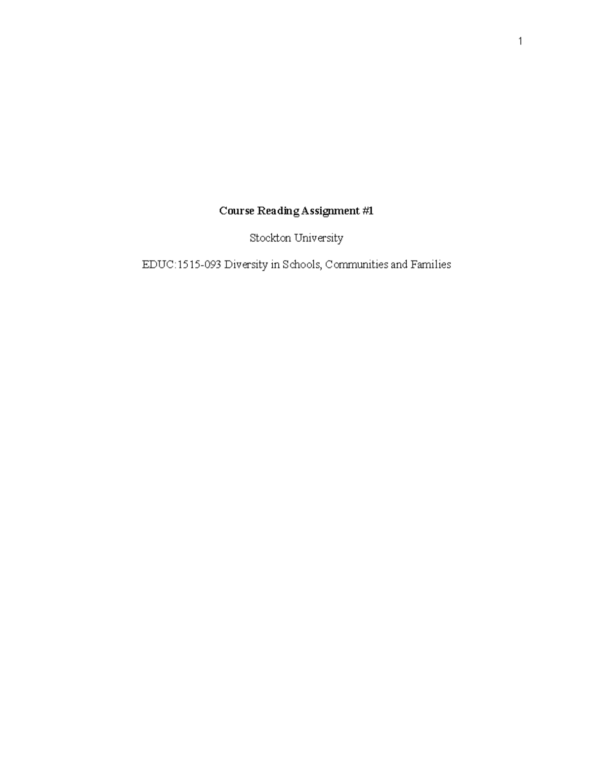 Course Reading Assignment #1 - Having and building a connection with a student helps the student ...