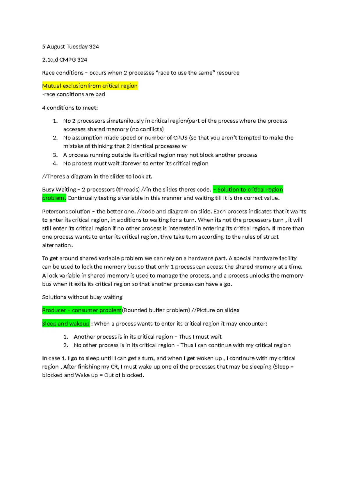 5 August Tuesday 324 Race Conditions - 5 August Tuesday 324 2,d CMPG ...