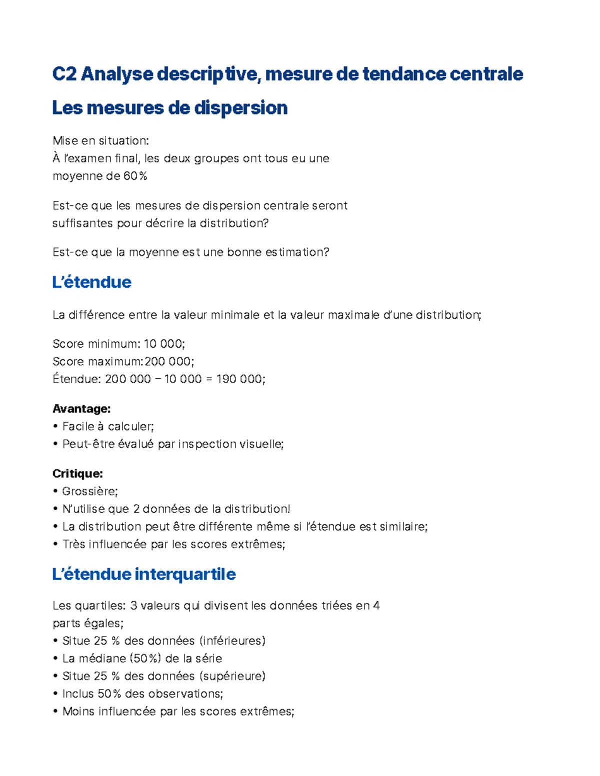 C2 Analyse descriptive, mesure de tendance centrale - Mise en situation ...