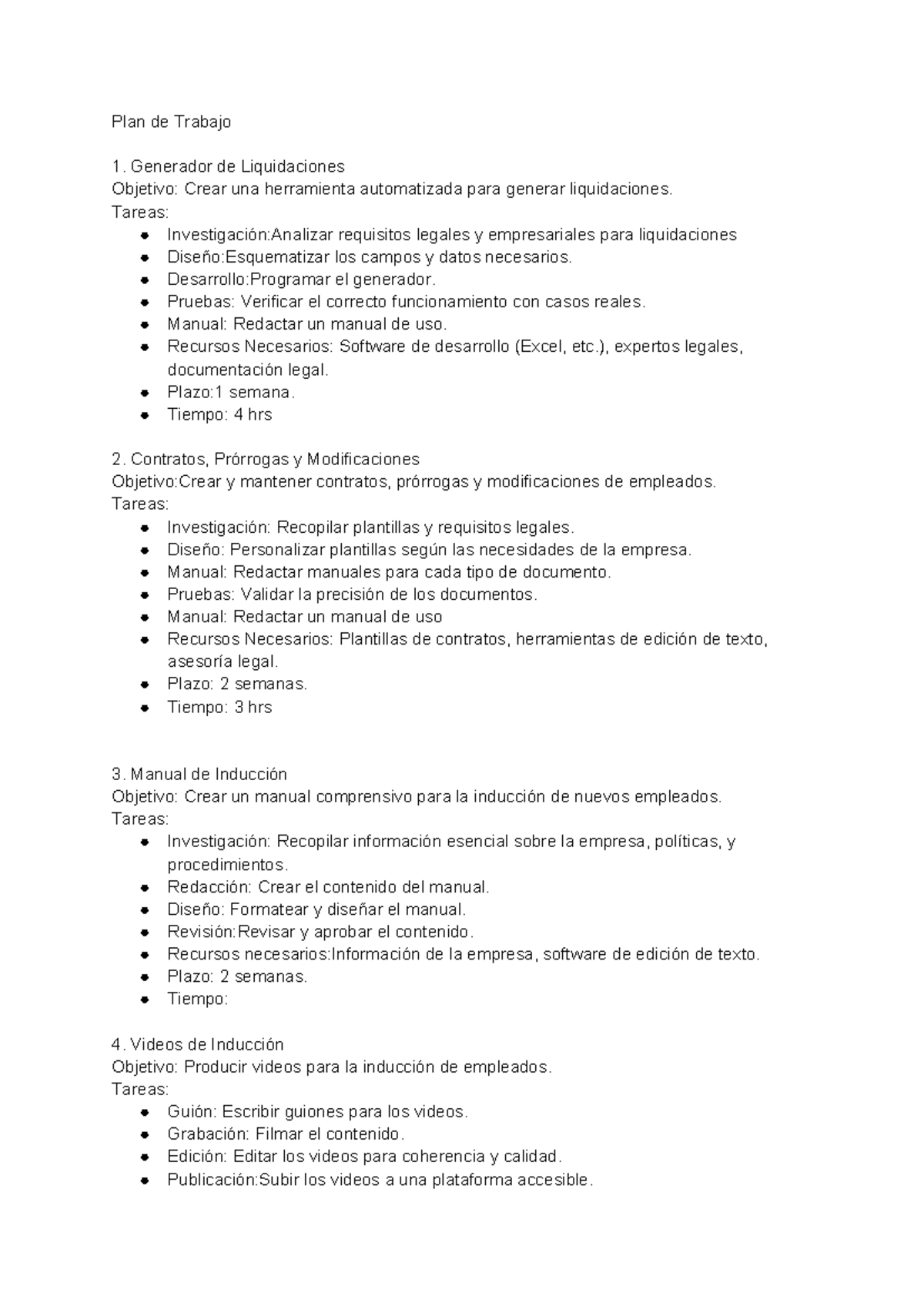 Plan de Trabajo - aaa - Plan de Trabajo Generador de Liquidaciones Objetivo: Crear una ...