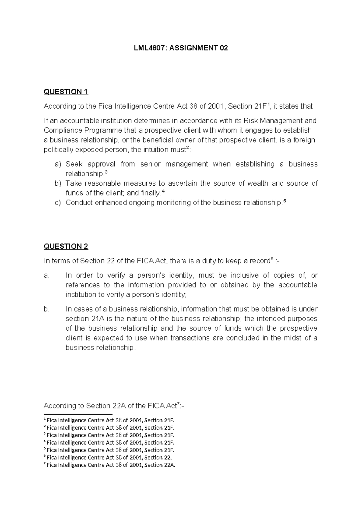 LML4807 Assignment 02 Semester 2 - LML4807: ASSIGNMENT 02 QUESTION 1 According to the Fica - Studocu