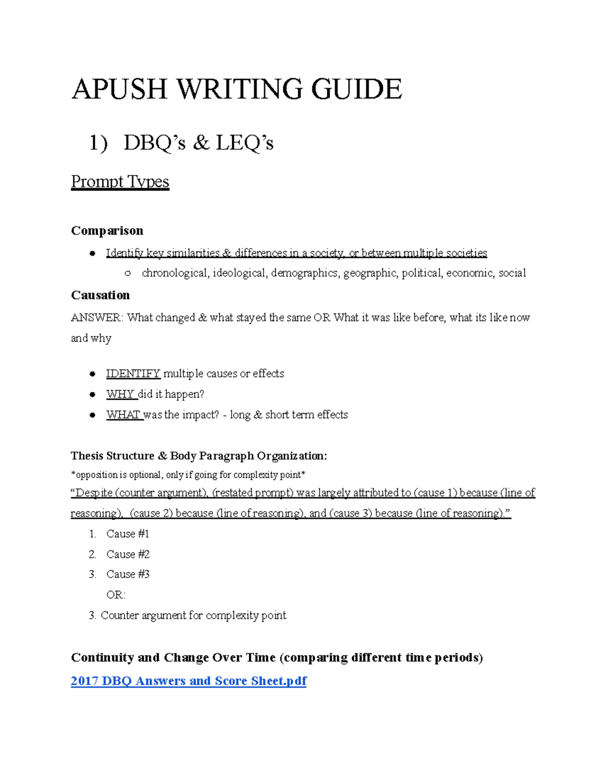 APUSH: How to Write DBQ's, LEQ’s, & SAQ's - APUSH WRITING GUIDE 1) DBQ ...