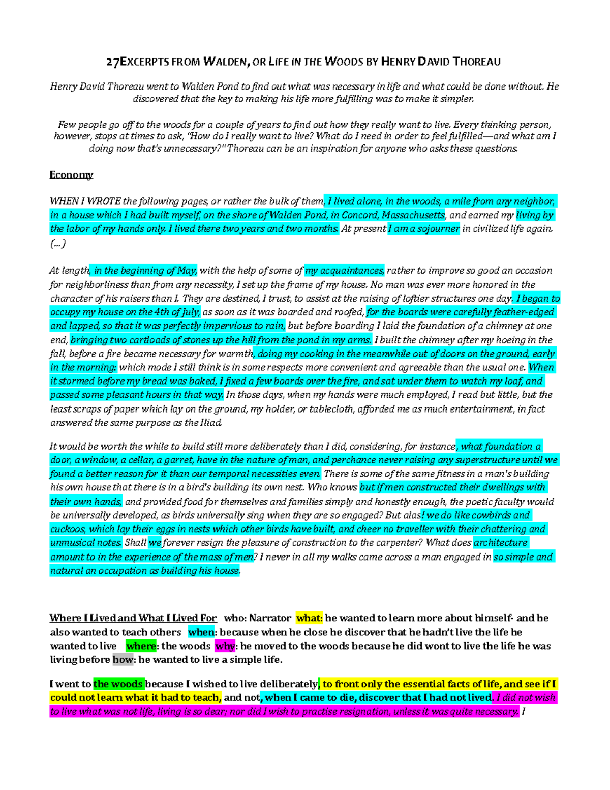 Excerpts from Walden text Doneeeeeeeeeeeeeee - 27EXCERPTS FROM WALDEN ...