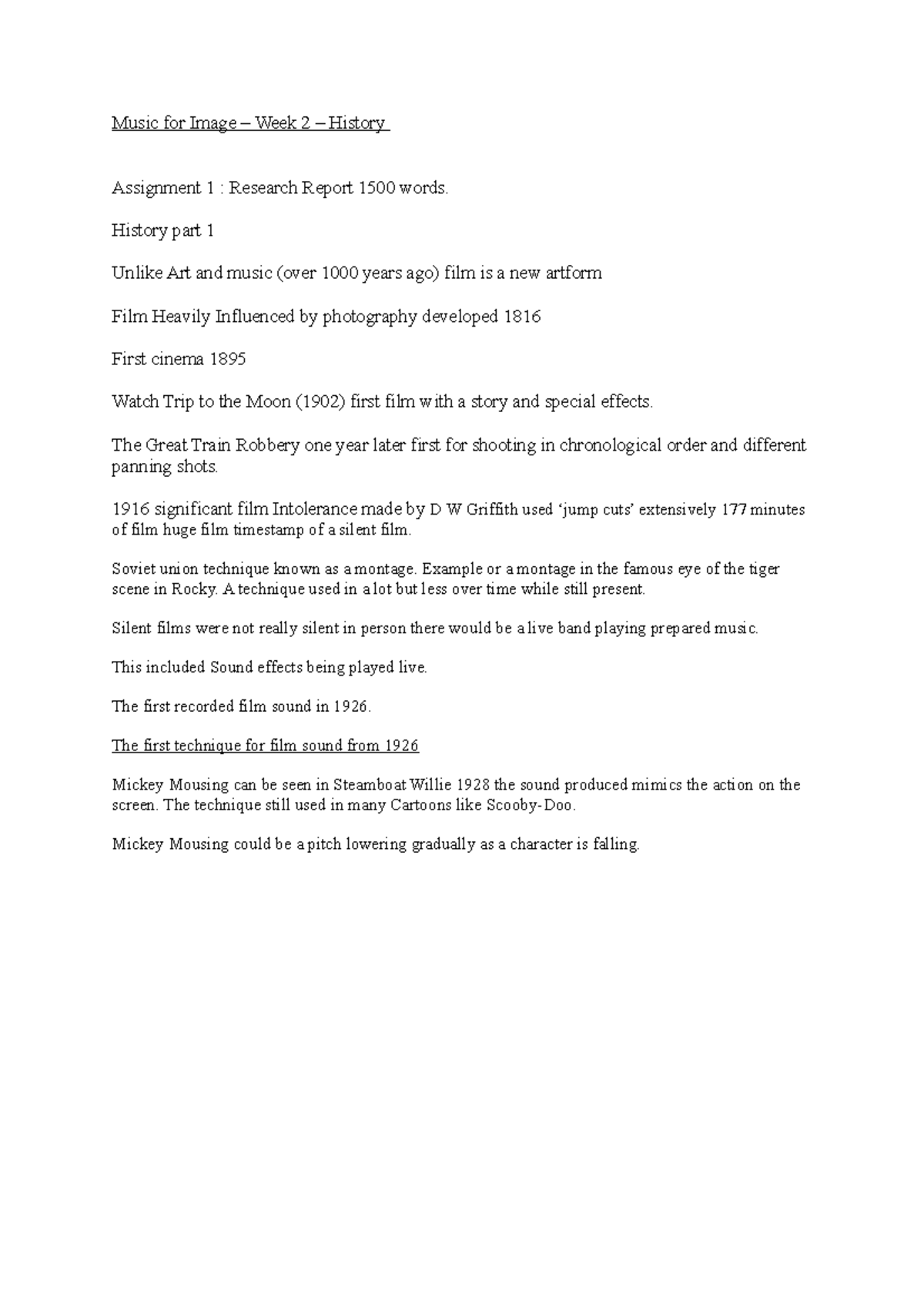 Music for image week 2 - Music for Image – Week 2 – History Assignment ...