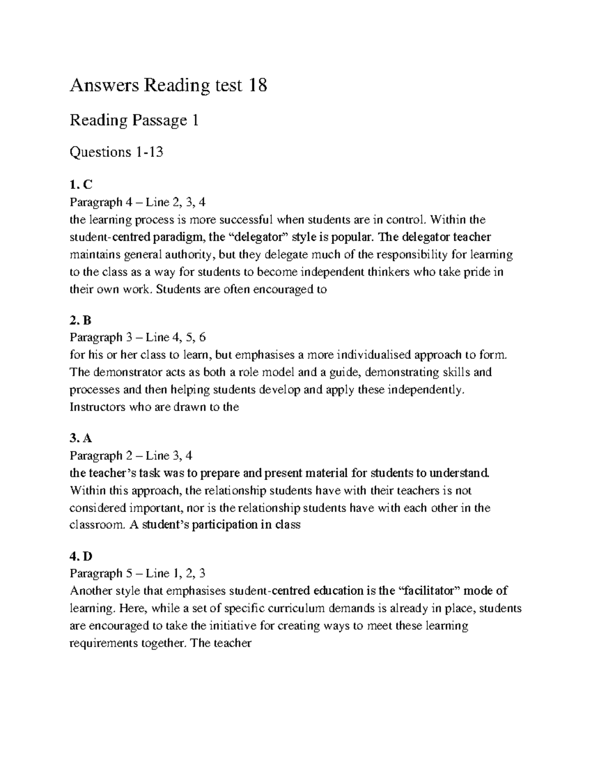 Reading TEST 4 Answer 2 - Answers Reading test 18 Reading Passage 1 ...