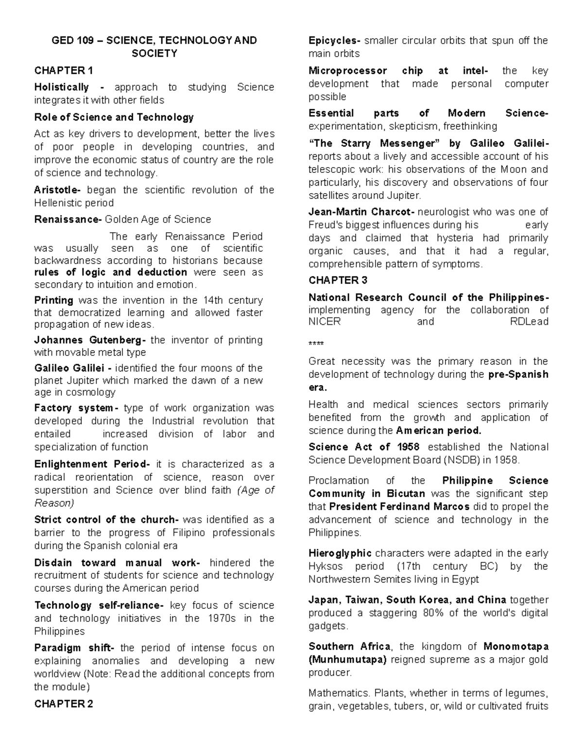 Reviewer GED-109 hghg - Summary Science, Technology, and Society - GED 109 – SCIENCE, TECHNOLOGY ...
