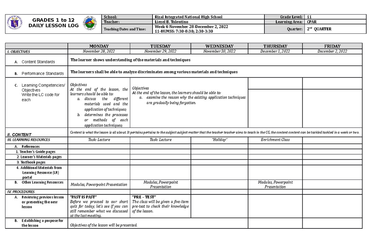 LBT-2Q CPAR-W4 - It can be a useful one for lit class - GRADES 1 to 12 ...