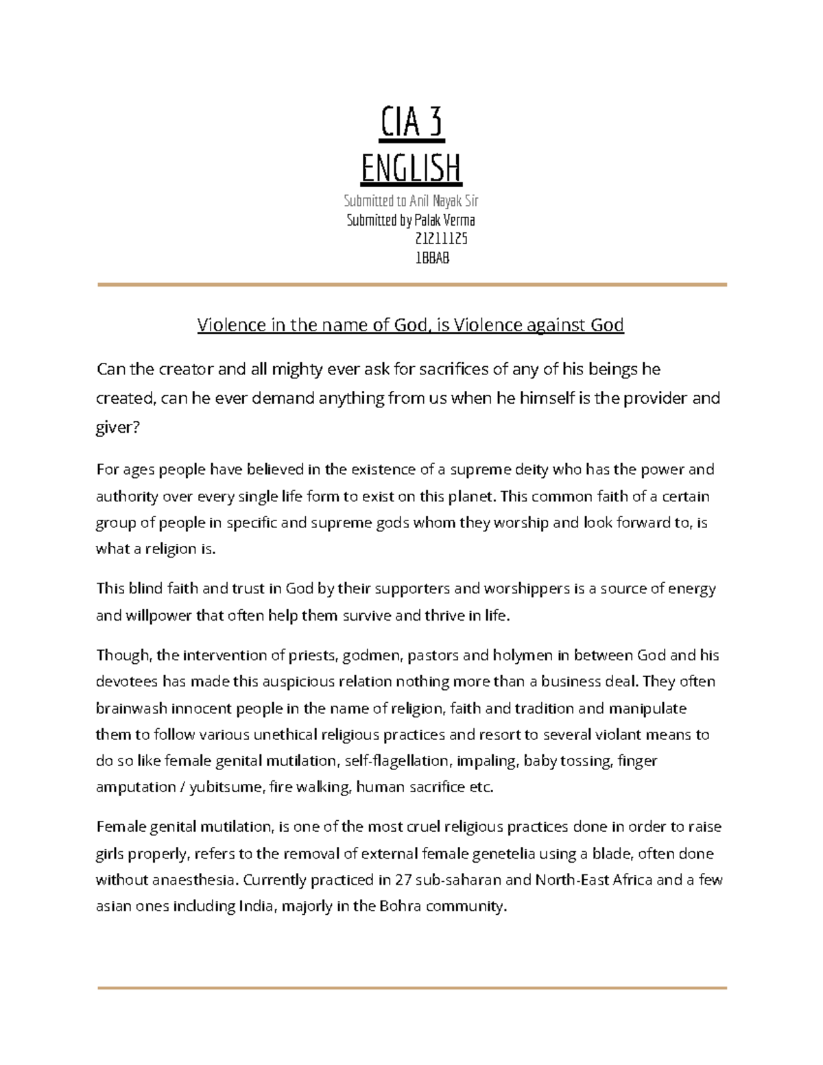 Eng cia 3 1bbab - cia - CIA 3 ENGLISH Submitted to Anil Nayak Sir ...