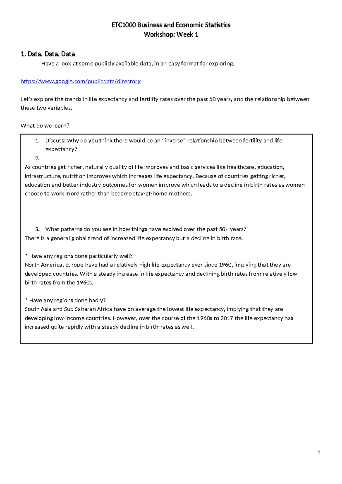 Workshop Outline Week 1 - ETC1000 Business and Economic Statistics ...