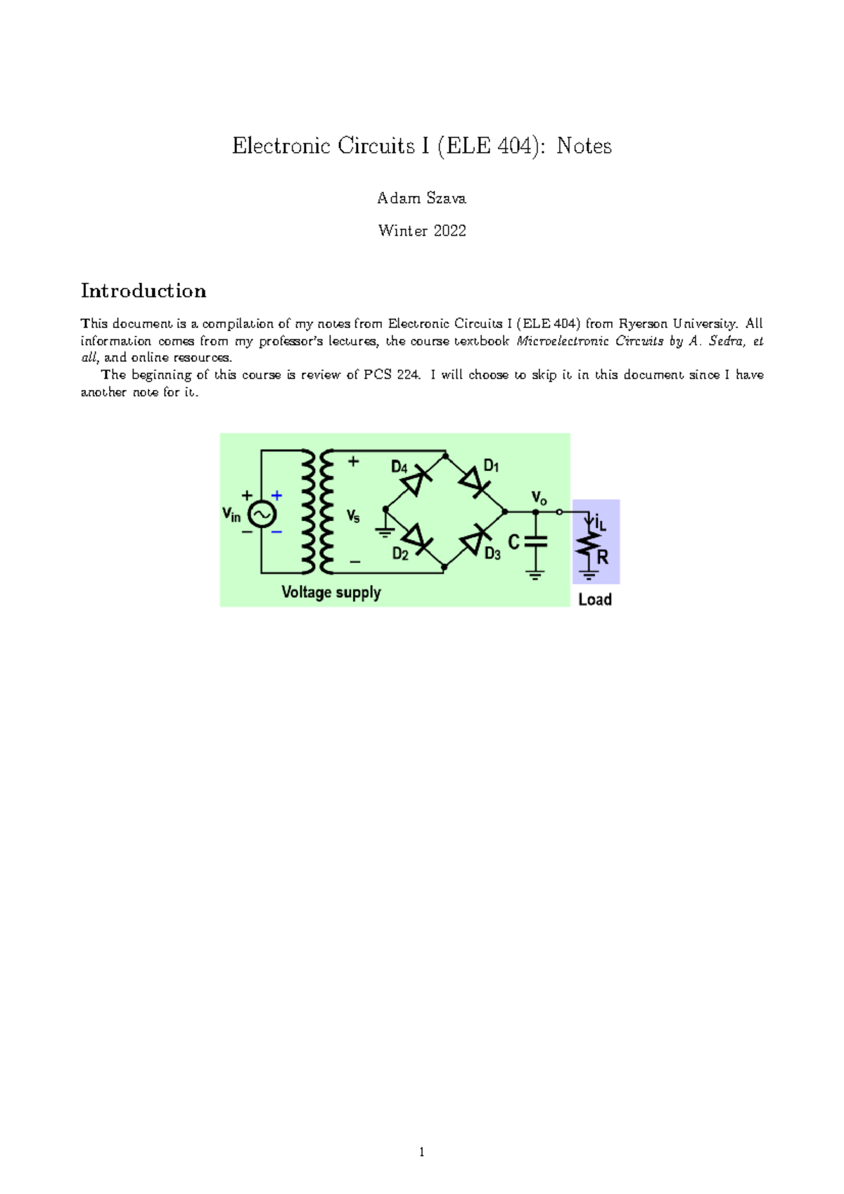 ELE 404 Latex Notes - Electronic Circuits I (ELE 404): Notes Adam Szava ...