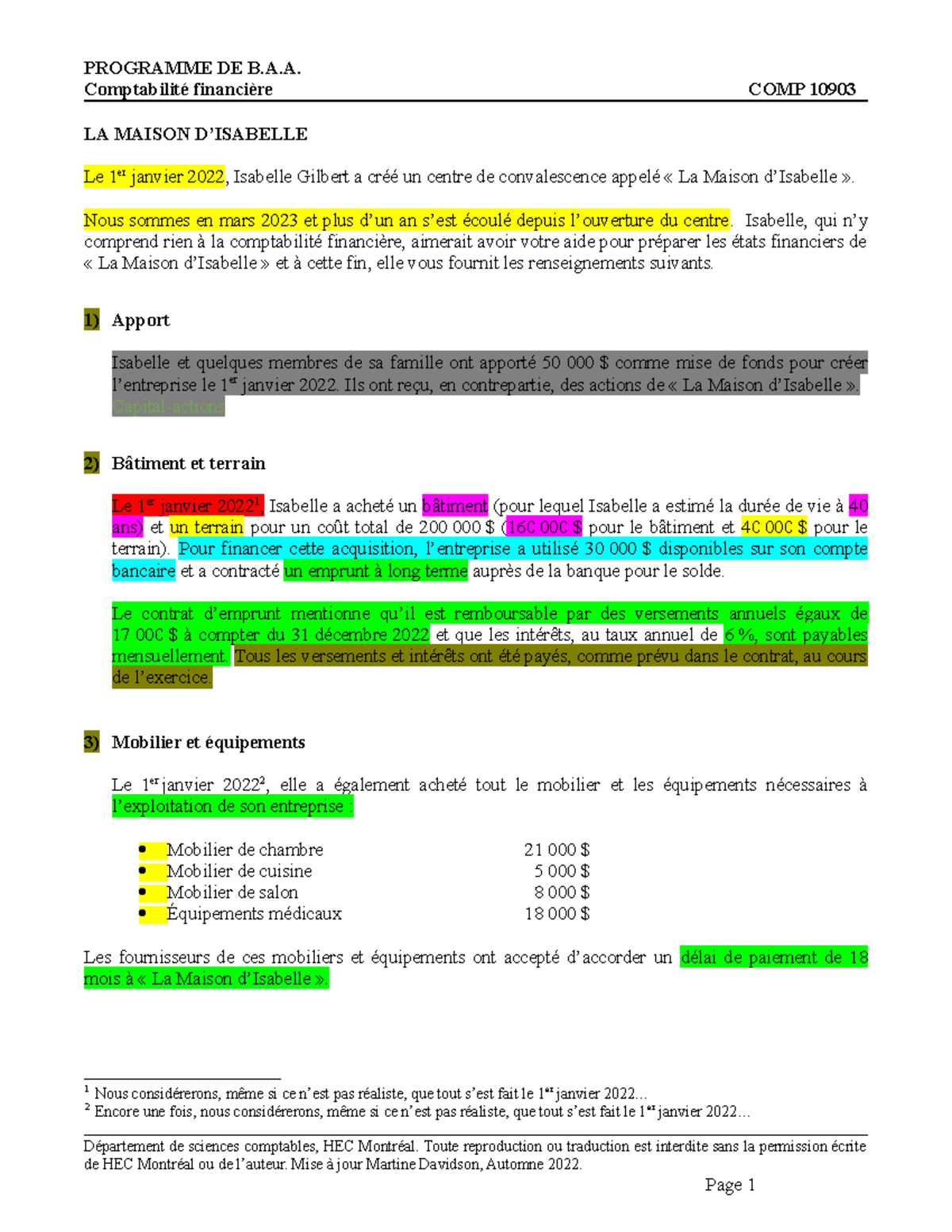 10903 Maison d Isabelle Enoncé - PROGRAMME DE B.A. Comptabilité ... 10903 Maison d Isabelle Enoncé - PROGRAMME DE B.A. Comptabilité ...