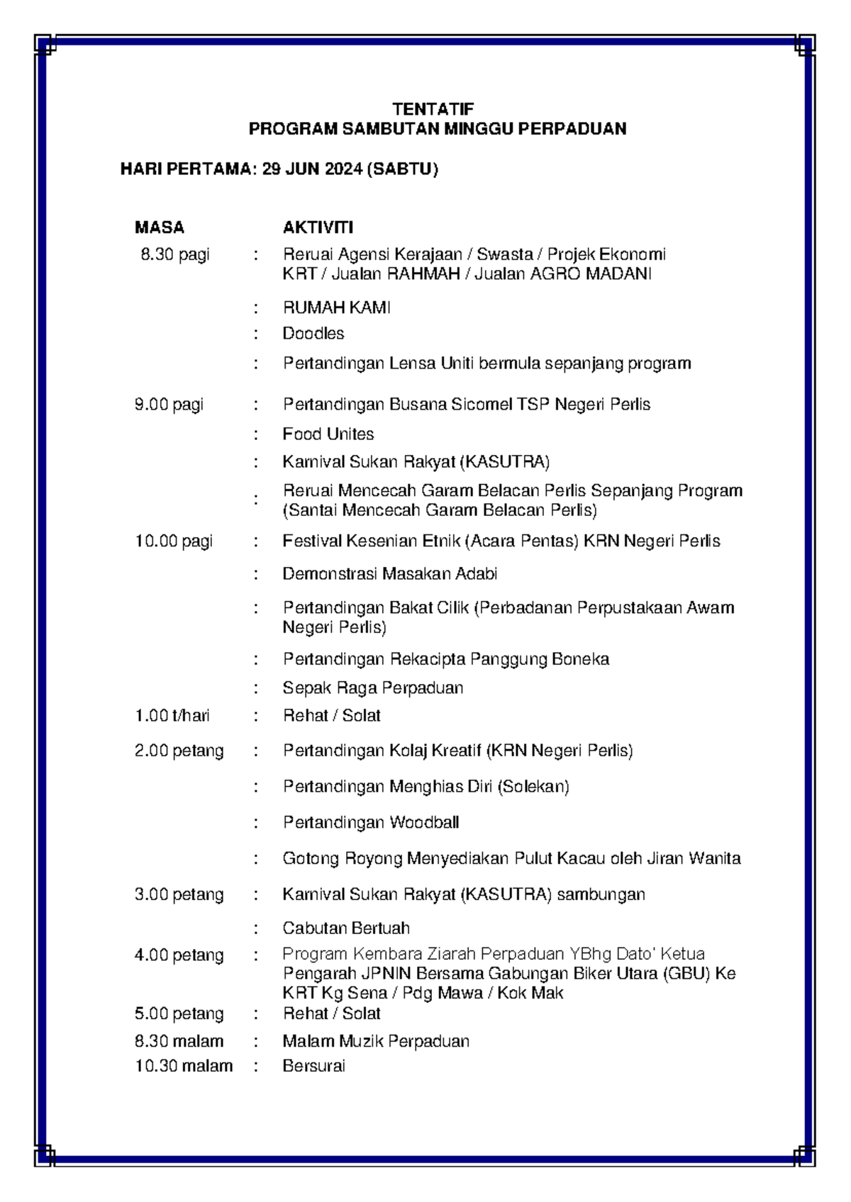 Aturcara SMP Peringkat Negeri Perlis Terkini 2024 - TENTATIF PROGRAM ...