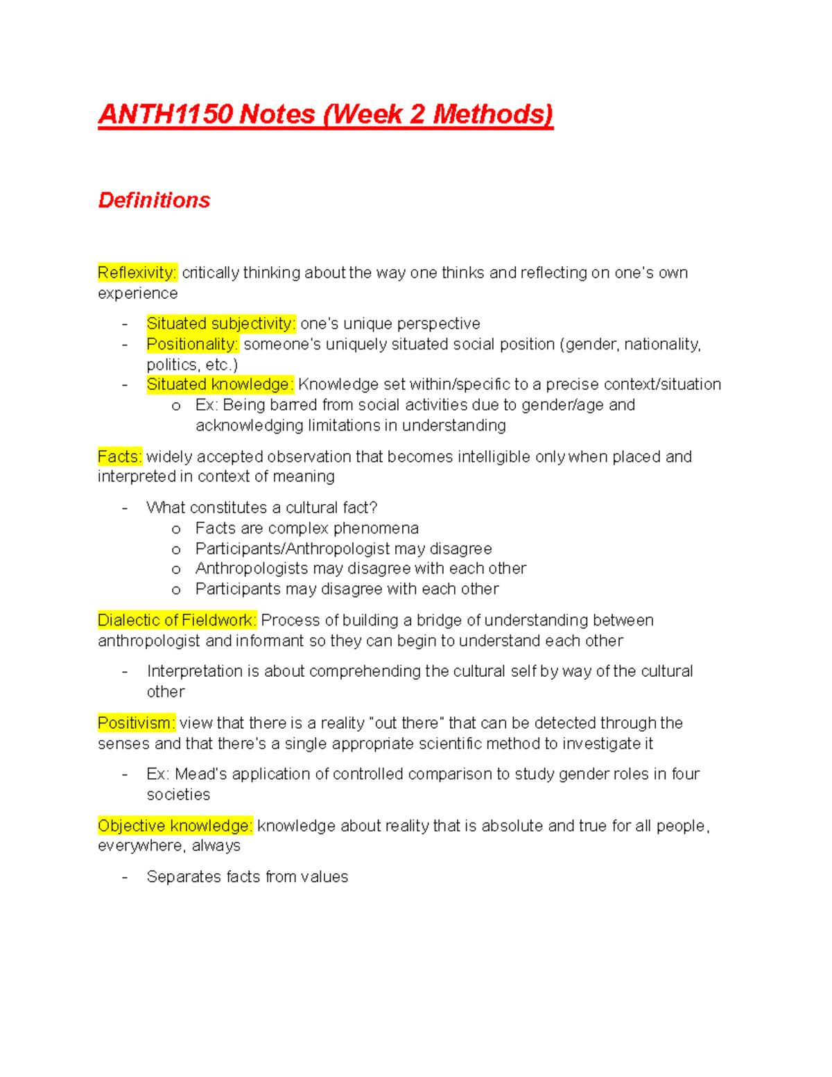 ANTH1150 Notes Week 2 (Methods) - ANTH1150 Notes (Week 2 Methods ...