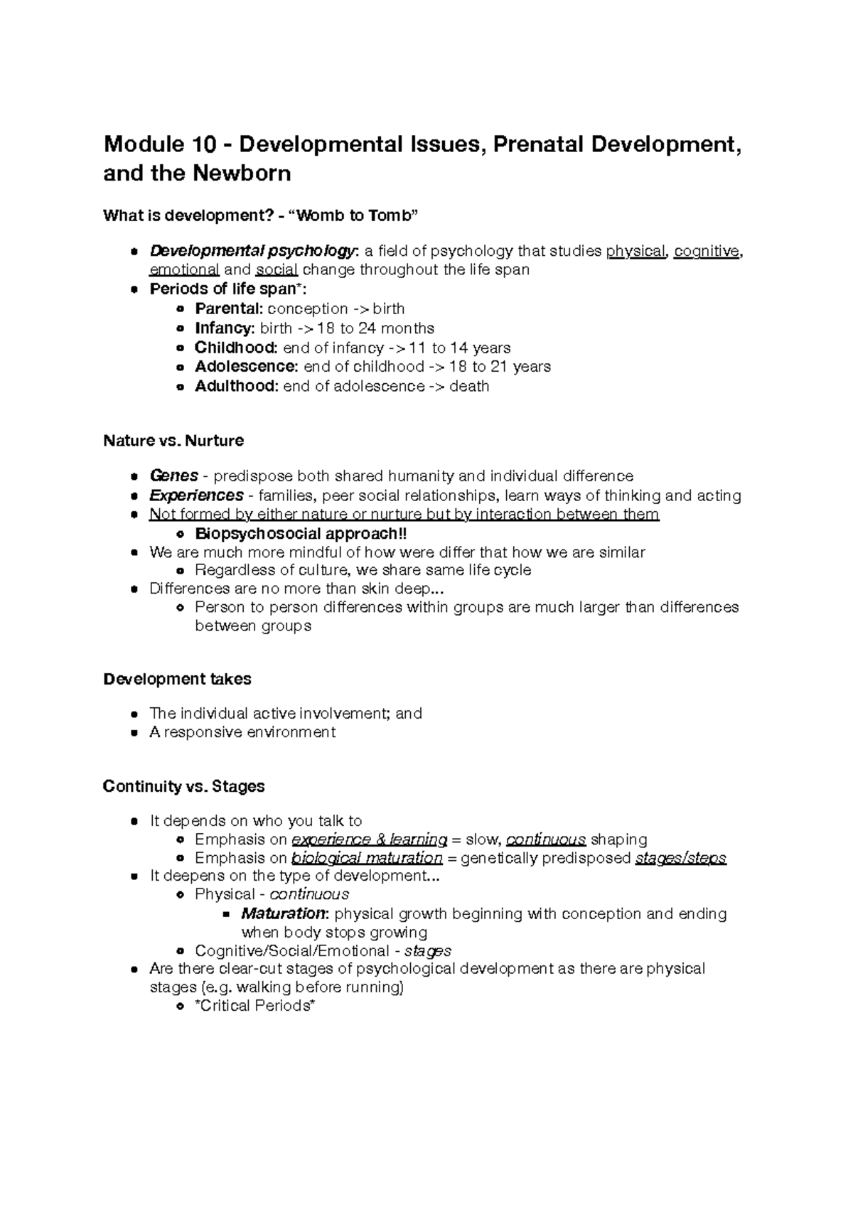 Module 10 - Developmental Issues - Module 10 - Developmental Issues ...