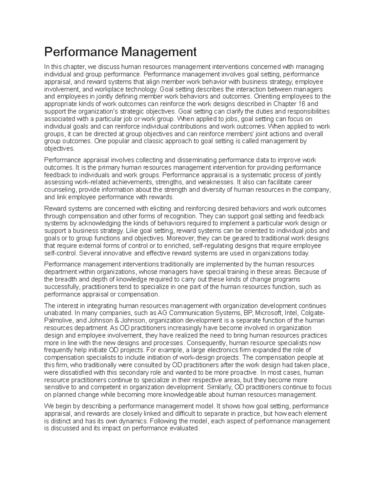 Performance Management - Performance management involves goal setting ...