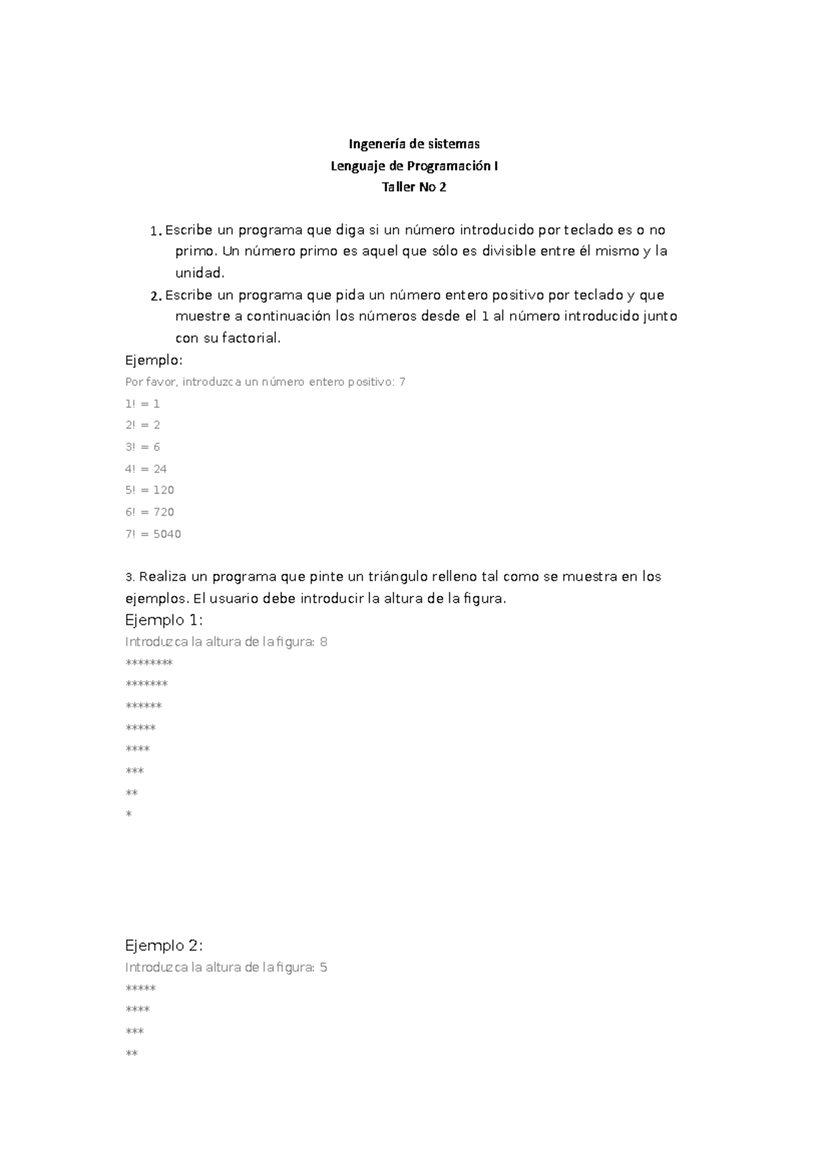Taller 2 - es una actividad referente al tema - Ingenería de sistemas ...