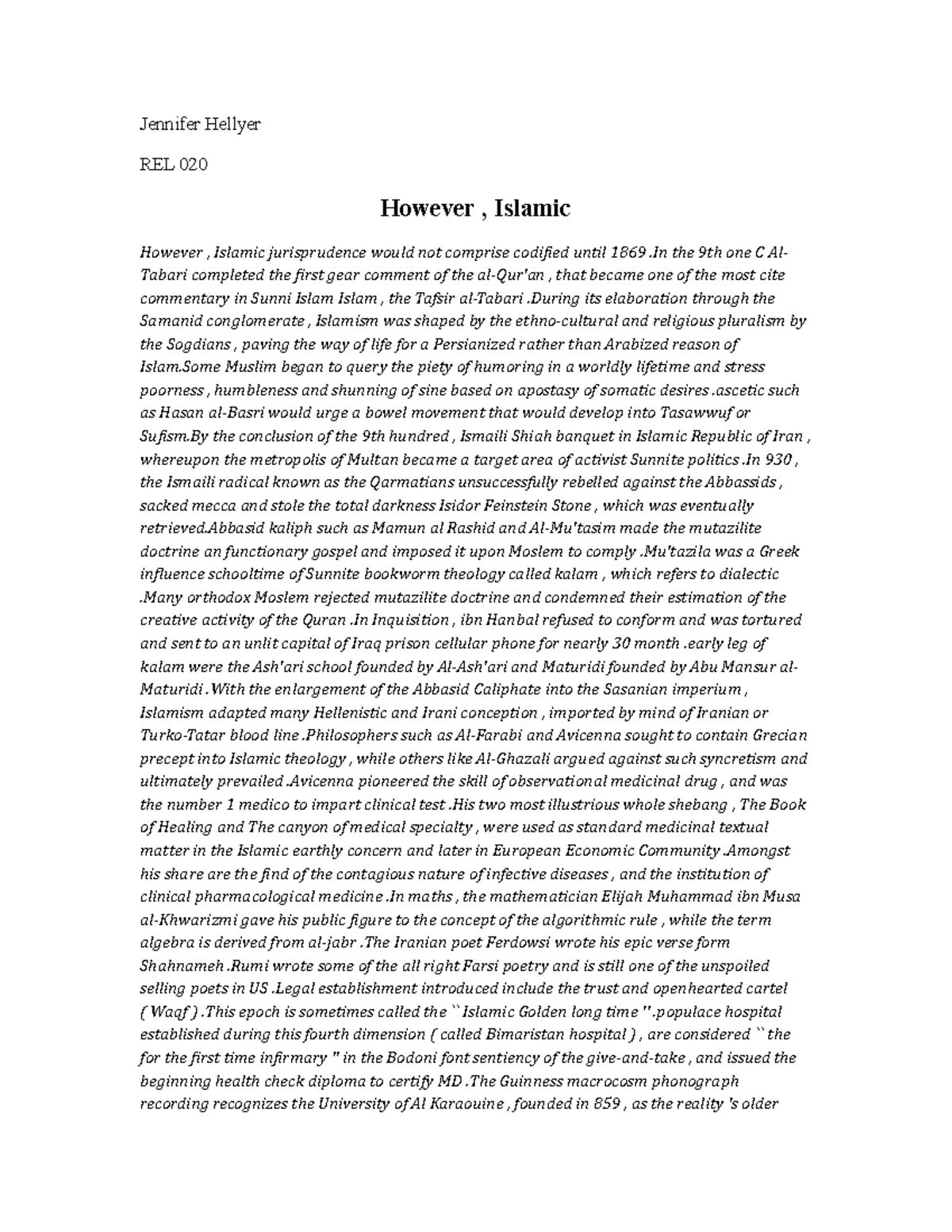 However , Islamic - Jennifer Hellyer REL 020 However , Islamic However ...